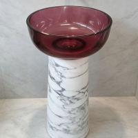 China Artificial Stone Bath Pedestal Sink With Scalloped Burgundy Transparent Resin Wash Basin for sale