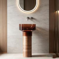 China Compact Bathroom Pedestal Basin Square Gradient Amber Resin Top OEM for sale