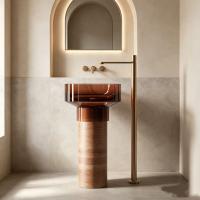 China Compact Bathroom Pedestal Basin Square Gradient Amber Resin Top OEM for sale