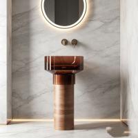 China Compact Bathroom Pedestal Basin Square Gradient Amber Resin Top OEM for sale