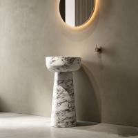 China Monolithic Purple Grey Marble Bathroom Pedestal Basin 450mm for sale