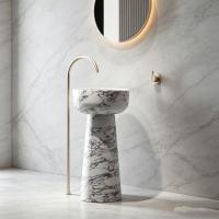 China Monolithic Purple Grey Marble Bathroom Pedestal Basin 450mm for sale