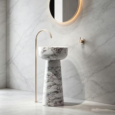 China Monolithic Purple Grey Marble Bathroom Pedestal Basin 450mm for sale