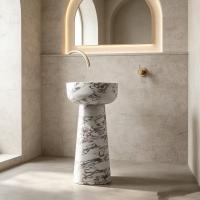 China Monolithic Purple Grey Marble Bathroom Pedestal Basin 450mm for sale