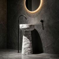 China Monolithic Purple Grey Marble Bathroom Pedestal Basin 450mm for sale