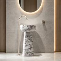 China Monolithic Purple Grey Marble Bathroom Pedestal Basin 450mm for sale