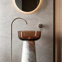 China 450mm Artificial Stone Marble Pedestal Sink Basin Shallow Translucent Amber Resin Bowl for sale