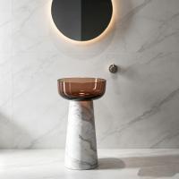 China 450mm Artificial Stone Marble Pedestal Sink Basin Shallow Translucent Amber Resin Bowl for sale
