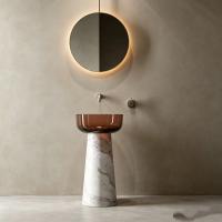 China 450mm Artificial Stone Marble Pedestal Sink Basin Shallow Translucent Amber Resin Bowl for sale