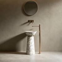 China Flared Wide White Top Bathroom Pedestal Basin Sink Conical Grey Marble Solid Surface for sale