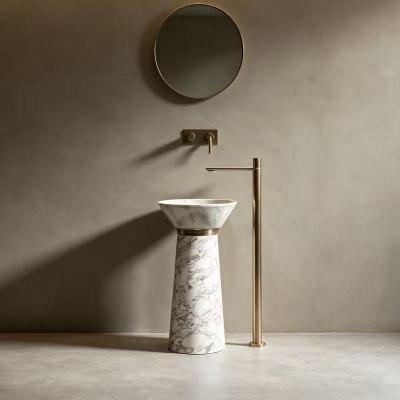 China Flared Wide White Top Bathroom Pedestal Basin Sink Conical Grey Marble Solid Surface for sale
