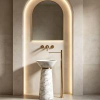 China Flared Wide White Top Bathroom Pedestal Basin Sink Conical Grey Marble Solid Surface for sale