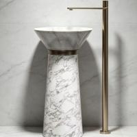China Flared Wide White Top Bathroom Pedestal Basin Sink Conical Grey Marble Solid Surface for sale