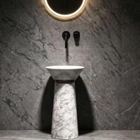 China Flared Wide White Top Bathroom Pedestal Basin Sink Conical Grey Marble Solid Surface for sale