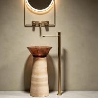 China Sandstone Texture Tapered Pedestal Wash Basin Translucent Resin Bowl Artificial Stone Narrow Sink for sale