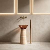 China Sandstone Texture Tapered Pedestal Wash Basin Translucent Resin Bowl Artificial Stone Narrow Sink for sale