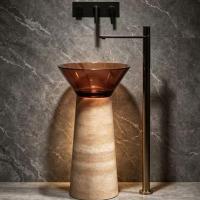 China Sandstone Texture Tapered Pedestal Wash Basin Translucent Resin Bowl Artificial Stone Narrow Sink for sale
