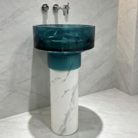 China Round Marble Bathroom Pedestal Basin Teal Resin Top Cylindrical Freestanding Column for sale