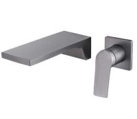 China Flat Wide Waterfall Bathroom Sink Faucets Wall Mount Basin Mixer Tap Anti Fingerprint Black for sale