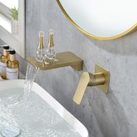 China Flat Wide Waterfall Bathroom Sink Faucets Wall Mount Basin Mixer Tap Anti Fingerprint Black for sale