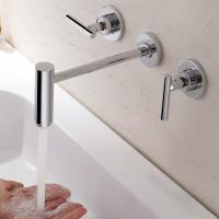 China Straight T Bar Concealed Bathroom Lavatory Faucet 3 Hole Gunmetal Grey Brushed Gold for sale