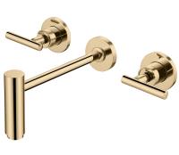 China Straight T Bar Concealed Bathroom Lavatory Faucet 3 Hole Gunmetal Grey Brushed Gold for sale