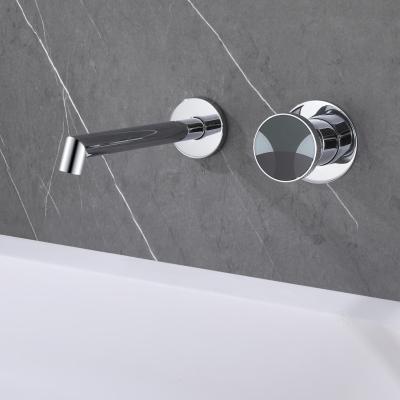 China Polished Chrome SS304 Bathroom Restroom Sink Faucets Mixer Tap Round Convex Knob Two Piece for sale