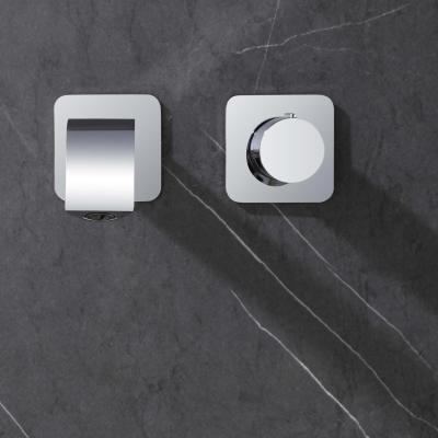China Elongated Spout Bathroom Faucet Taps Square Flat Escutcheon Concealed Wall Mount Polished Chrome for sale