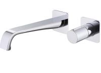 China Elongated Spout Bathroom Faucet Taps Square Flat Escutcheon Concealed Wall Mount Polished Chrome for sale