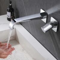 China Elongated Spout Bathroom Faucet Taps Square Flat Escutcheon Concealed Wall Mount Polished Chrome for sale