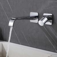 China Elongated Spout Bathroom Faucet Taps Square Flat Escutcheon Concealed Wall Mount Polished Chrome for sale