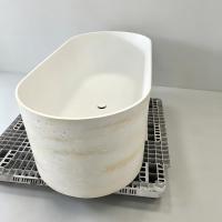 China Modern Travertine Texture Oversized Free Standing Pedestal Tub Ergonomic Solid Surface for sale