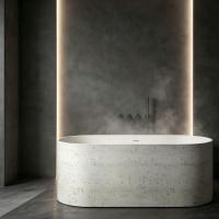 China Modern Travertine Texture Oversized Free Standing Pedestal Tub Ergonomic Solid Surface for sale