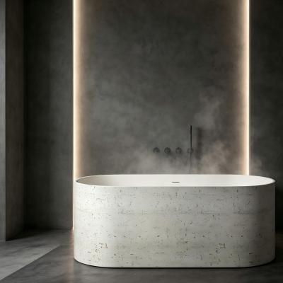 China Modern Travertine Texture Oversized Free Standing Pedestal Tub Ergonomic Solid Surface for sale