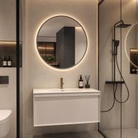 China Wall Mounted Polished Bathroom Vanity Cabinets Fluted Wood 800mm for sale