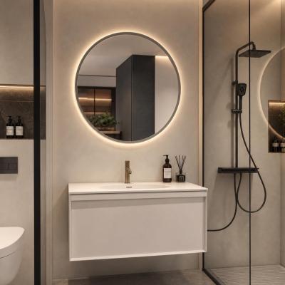 China Wall Mounted Polished Bathroom Vanity Cabinets Fluted Wood 800mm for sale