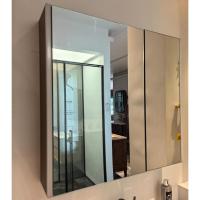 China ODM Wall Hung Wood Bathroom Vanity Units Cabinet With Tri Panel LED Mirror Anti Scratch for sale