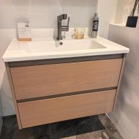 China ODM Wall Hung Wood Bathroom Vanity Units Cabinet With Tri Panel LED Mirror Anti Scratch for sale