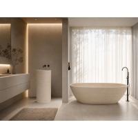 China Beige Travertine Bath Sanitary Ware Solid Surface Freestanding Pedestal Tub for sale