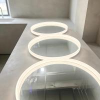 China Commercial LED Illuminated Anti Fog Bathroom Mirror Time Display Light Custom Frame for sale