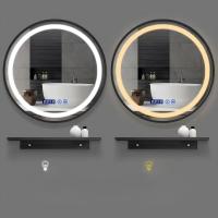 China Commercial LED Illuminated Anti Fog Bathroom Mirror Time Display Light Custom Frame for sale