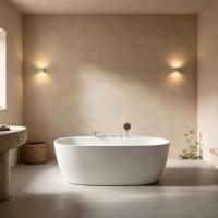 China White Streamlined Soaking Stone Resin Freestanding Tub 55 Inch for sale