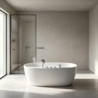 China White Streamlined Soaking Stone Resin Freestanding Tub 55 Inch for sale