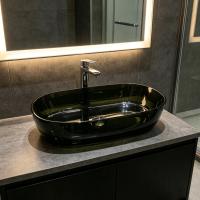 China Dark Green Resin Oval Solid Surface Basin Vessel Sink Glossy Countertop For Cloakroom for sale