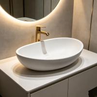 China Oval Stone Resin Solid Surface Bathroom Basin Matte Countertop Vessel Sink for sale