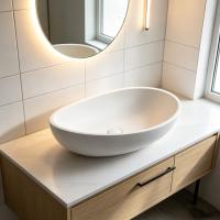 China Oval Stone Resin Solid Surface Bathroom Basin Matte Countertop Vessel Sink for sale