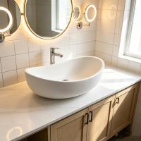 China Oval Stone Resin Solid Surface Bathroom Basin Matte Countertop Vessel Sink for sale