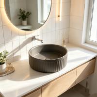 China Apartment Round Solid Surface Basin Vessel Sink Countertop Non Porous for sale