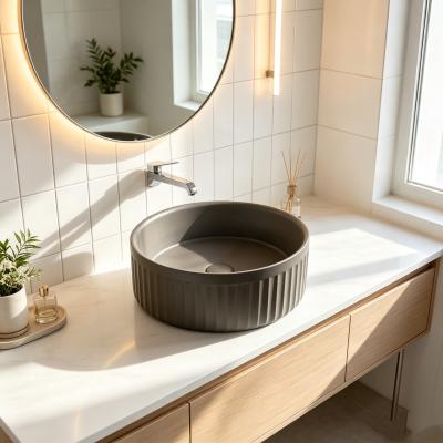 China Apartment Round Solid Surface Basin Vessel Sink Countertop Non Porous for sale