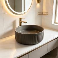 China Apartment Round Solid Surface Basin Vessel Sink Countertop Non Porous for sale